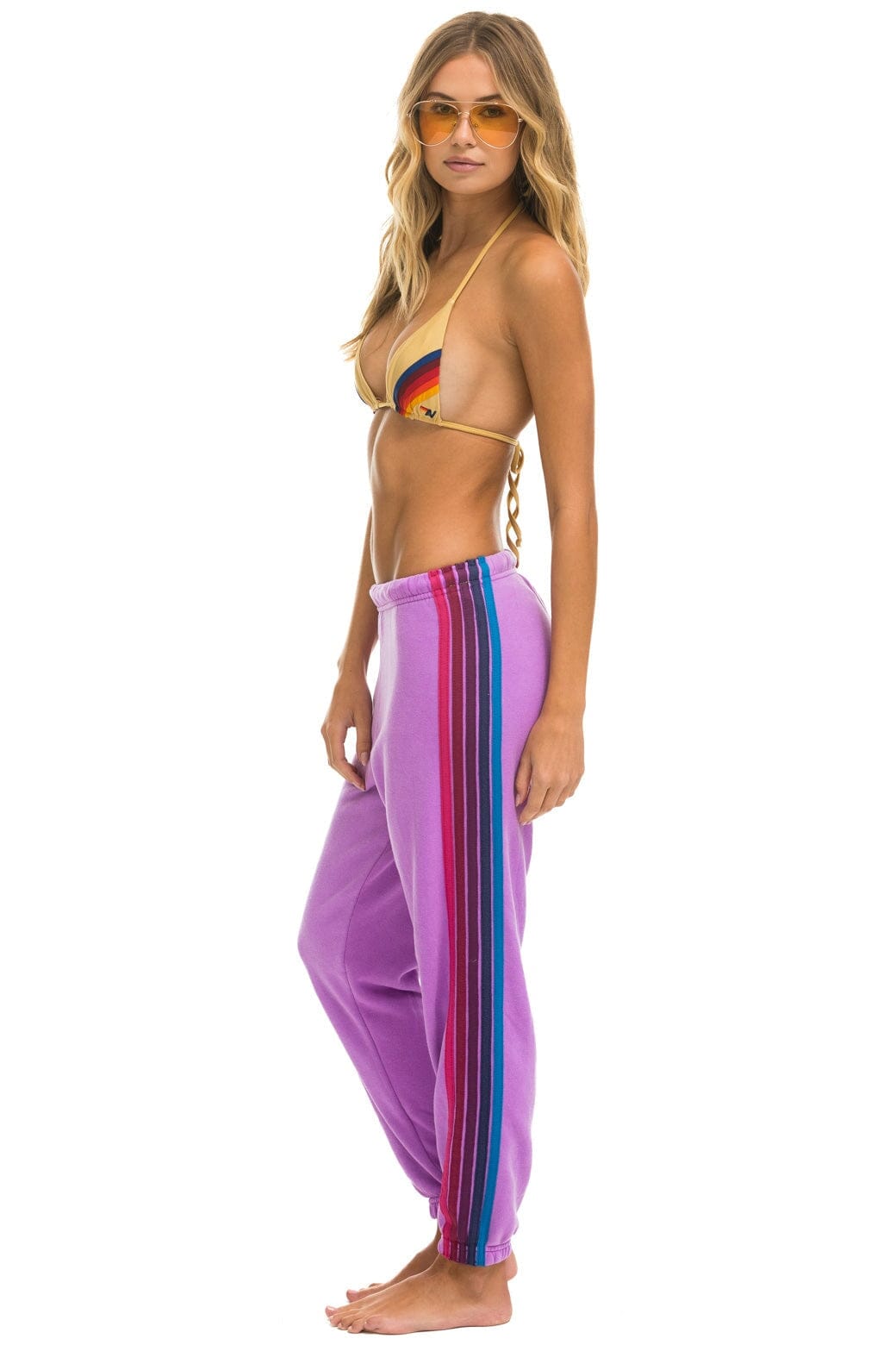 5 Stripe Sweatpants Neon Purple Pink Purple Aviator Nation