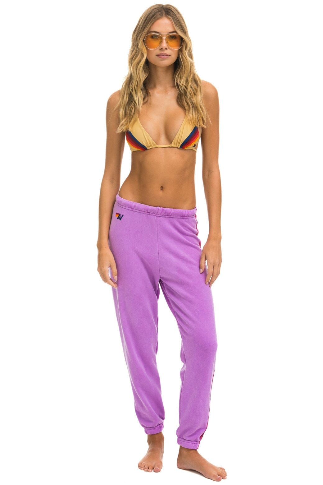 5 Stripe Sweatpants Neon Purple Pink Purple Aviator Nation