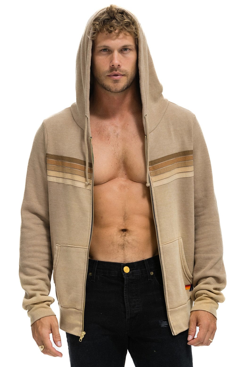 5 STRIPE HOODIE - FADED TAN - Aviator Nation