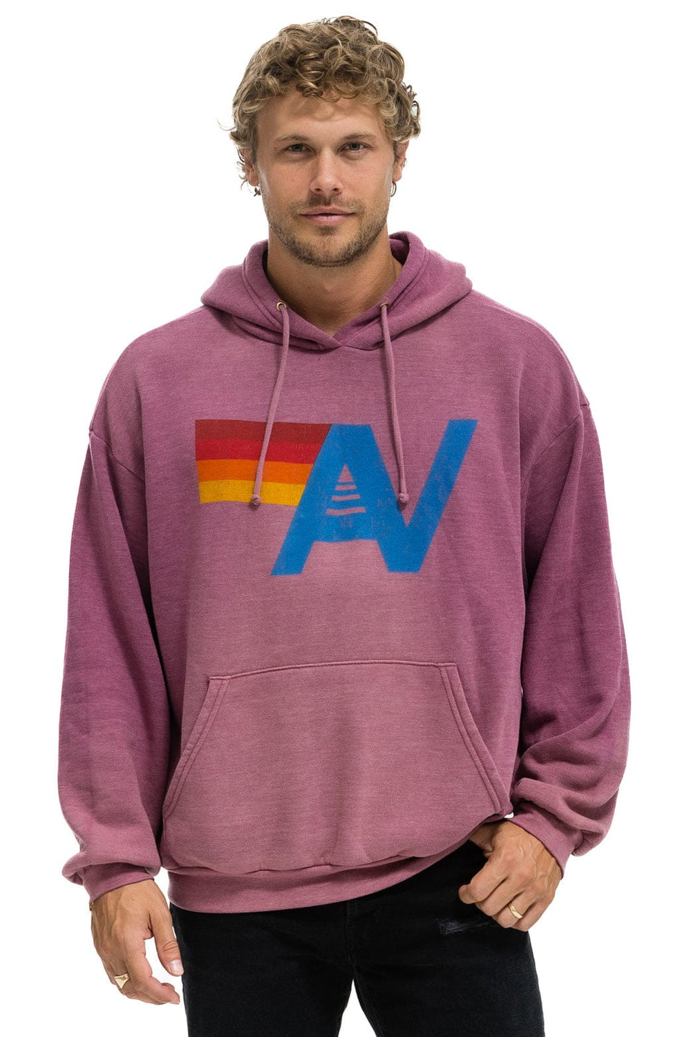 VINTAGE LOGO RELAXED PULLOVER HOODIE - FADED BERRY - Aviator Nation