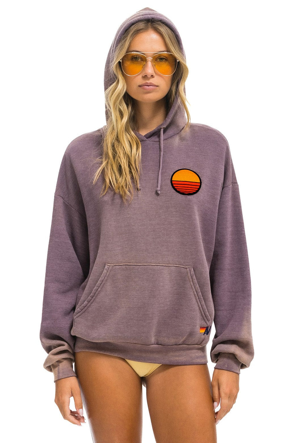 SUNSET PATCH PULLOVER RELAXED HOODIE - FADED MOCHA - Aviator Nation