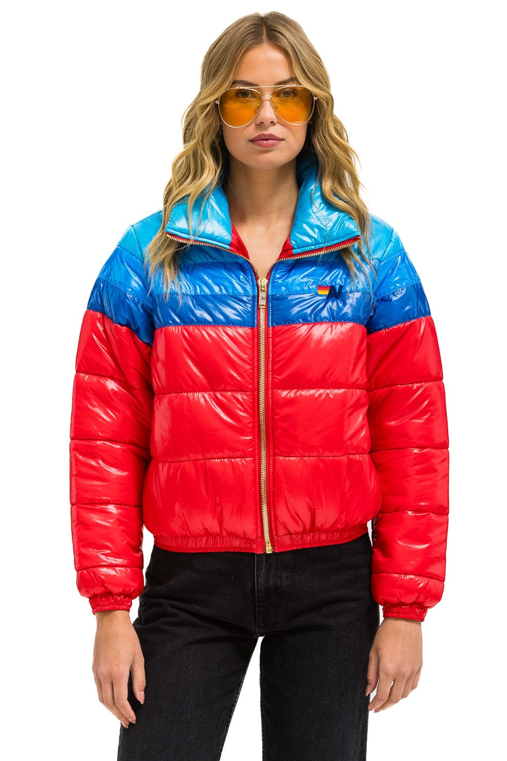 COLOR BLOCK LUXE APRES PUFFER JACKET - GLOSSY CHERRY - Aviator Nation