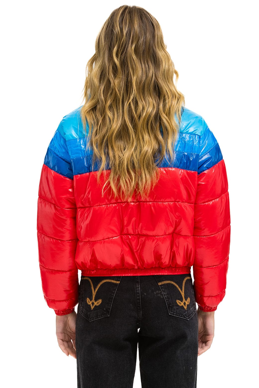 COLOR BLOCK LUXE APRES PUFFER JACKET - GLOSSY CHERRY - Aviator Nation