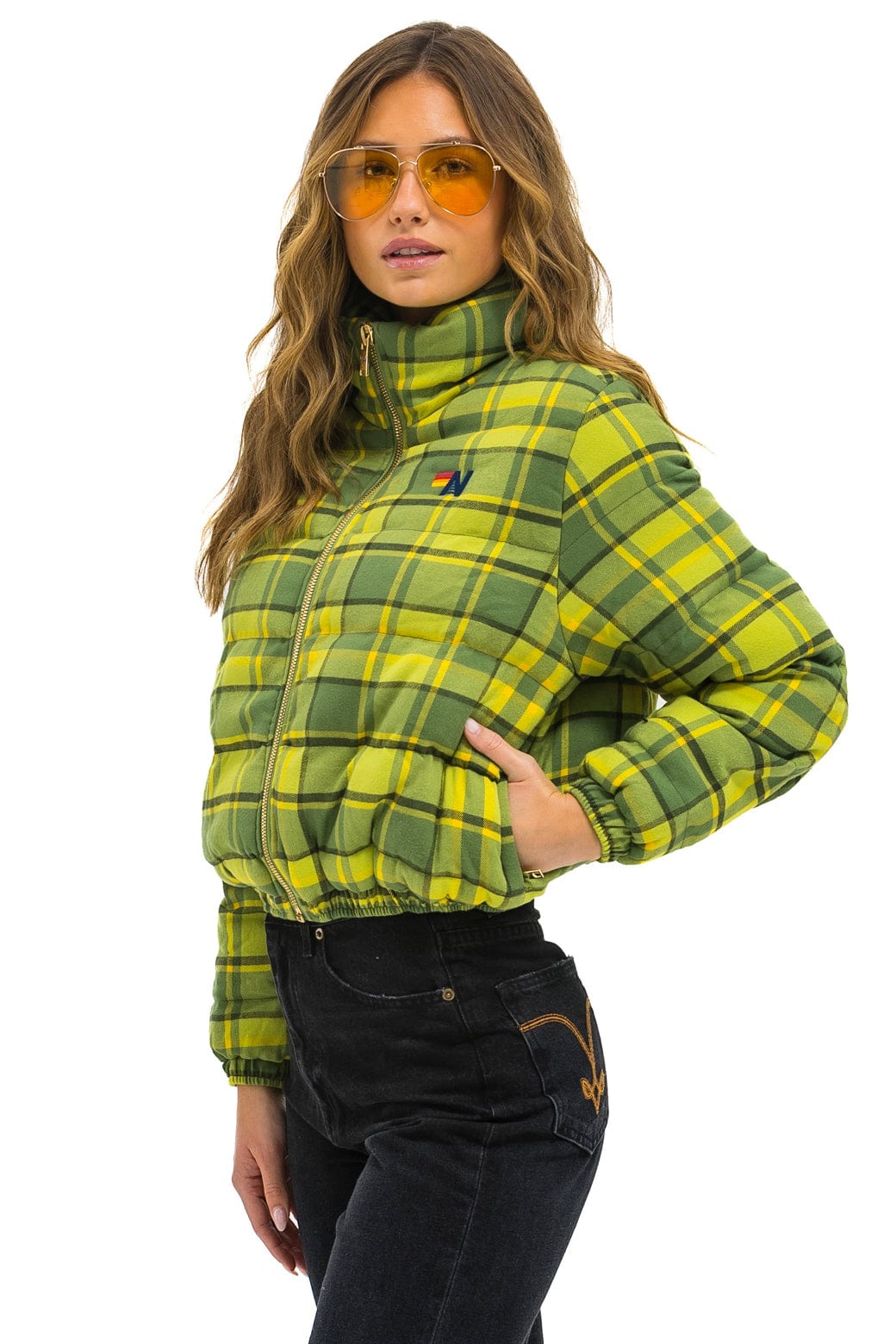 APRES PLAID PUFFER JACKET - AVOCADO PLAID - Aviator Nation
