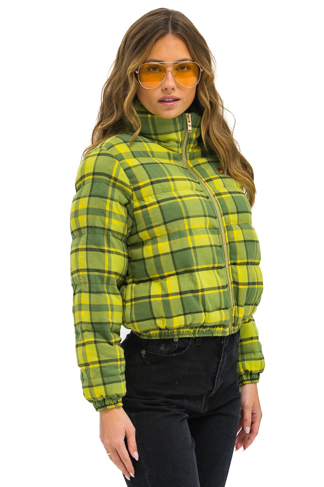 APRES PLAID PUFFER JACKET - AVOCADO PLAID - Aviator Nation