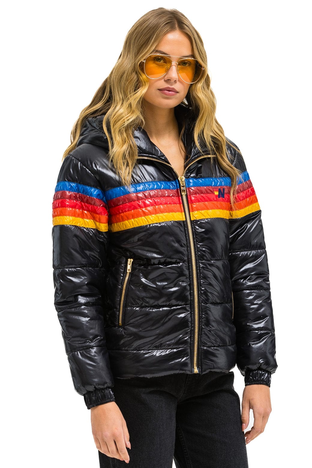 5 STRIPE LUXE TREKKER JACKET - GLOSSY BLACK - Aviator Nation