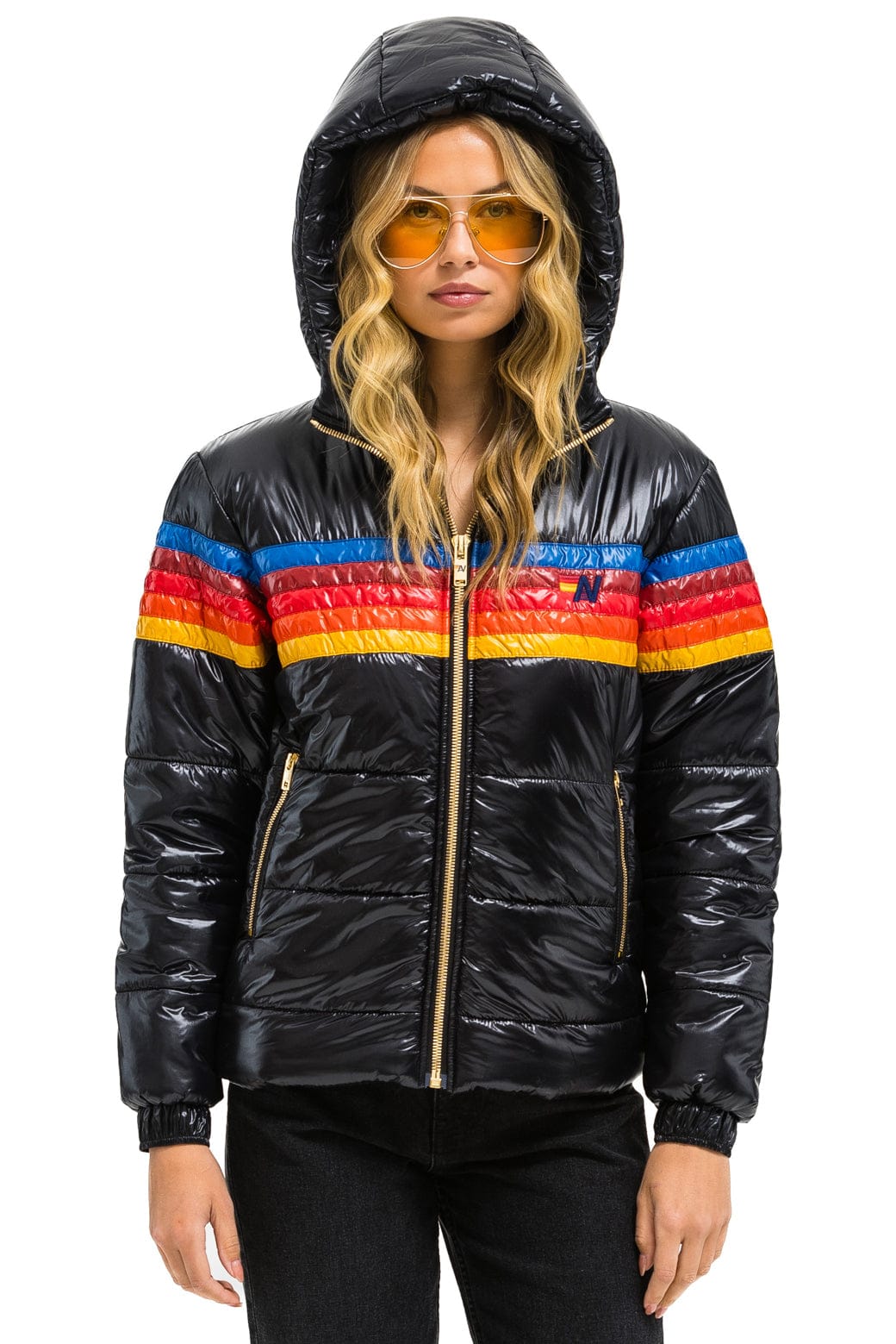 5 STRIPE LUXE TREKKER JACKET - GLOSSY BLACK - Aviator Nation