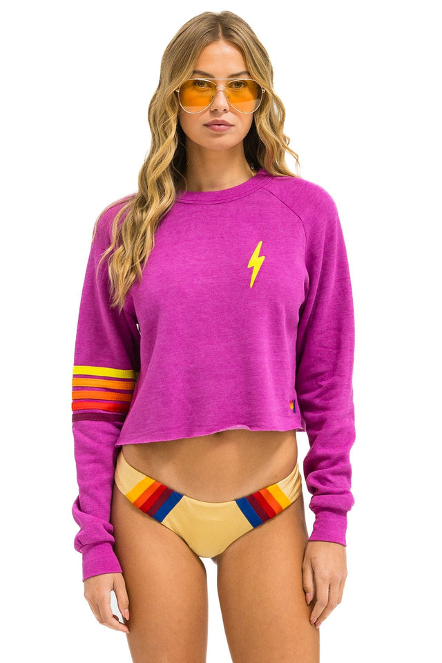 BOLT RUGBY STITCH CROPPED CREW SWEATSHIRT - MAGENTA // ORANGE // YELLO ...