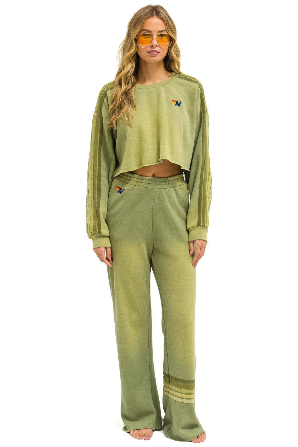 CLASSIC STRIPE CROPPED CREW SWEATSHIRT RELAXED - FADED ARMY - Aviator ...