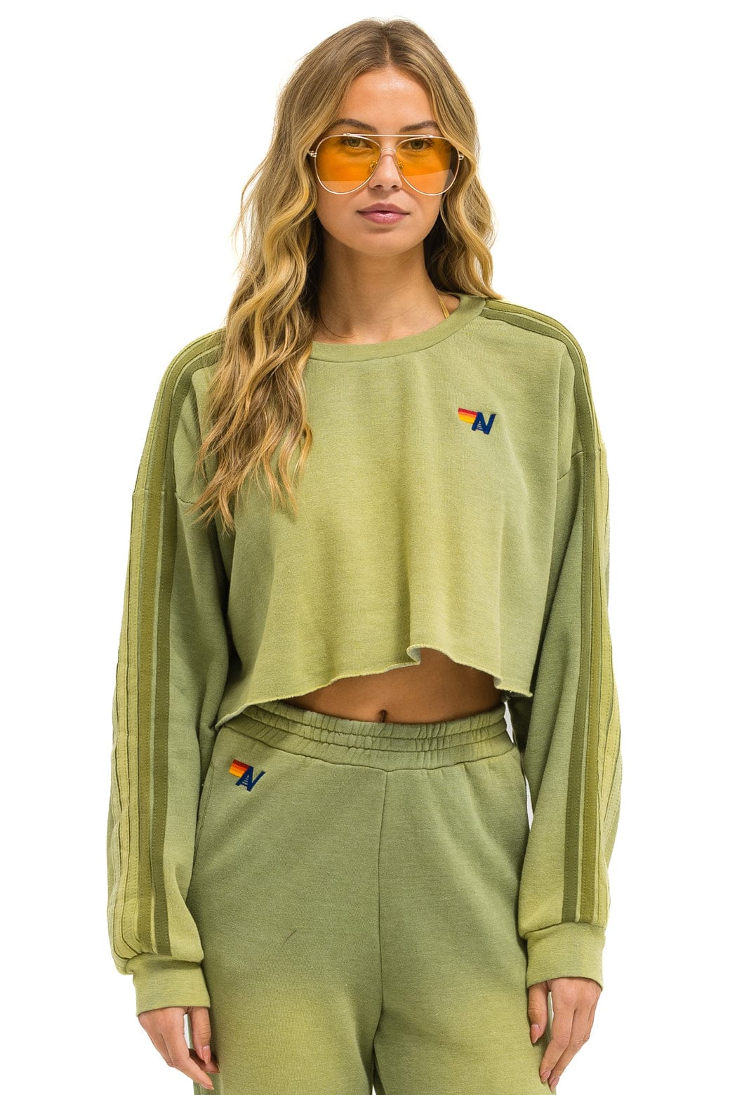 CLASSIC STRIPE CROPPED CREW SWEATSHIRT RELAXED - FADED ARMY - Aviator ...