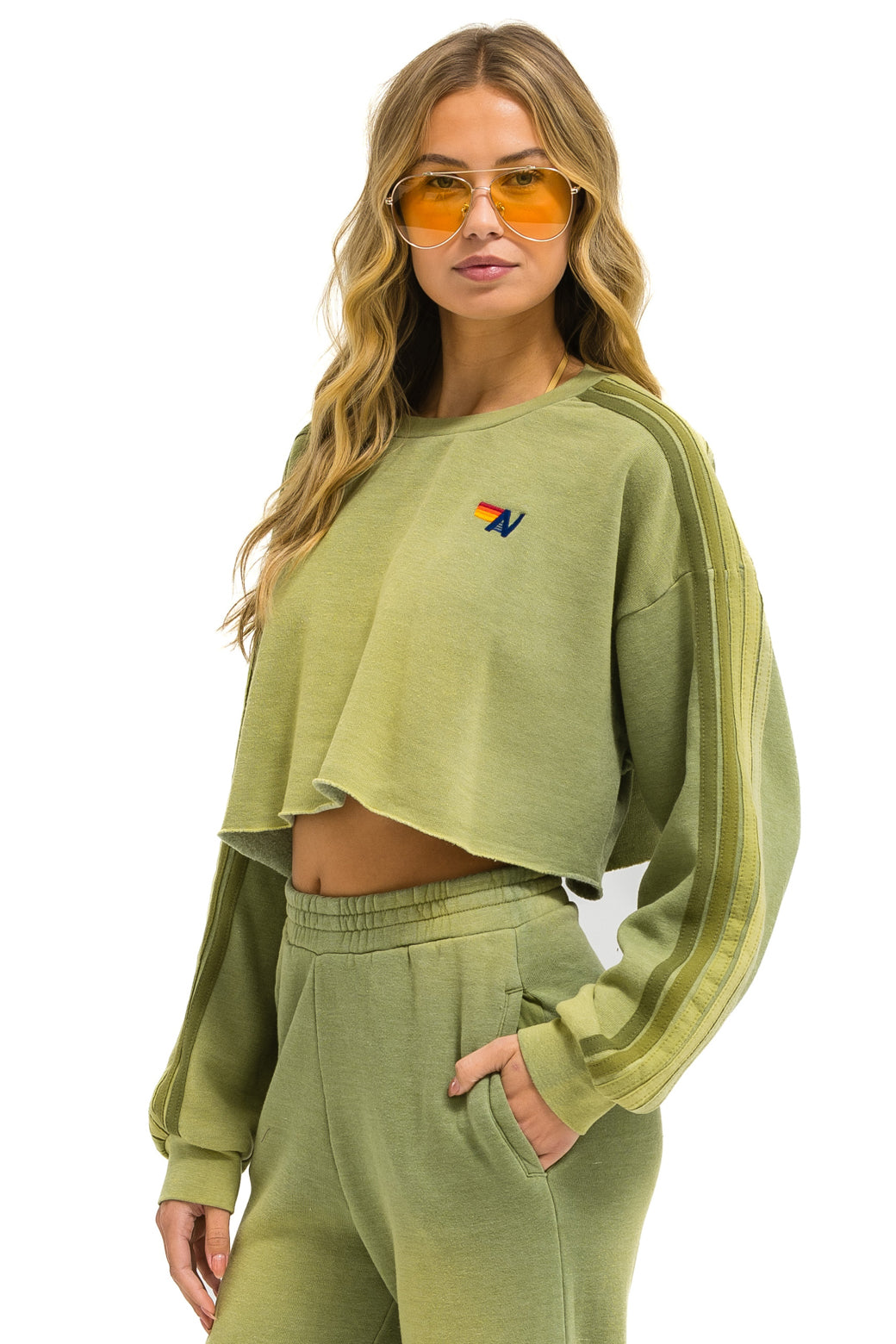 CLASSIC STRIPE CROPPED CREW SWEATSHIRT RELAXED - FADED ARMY - Aviator ...