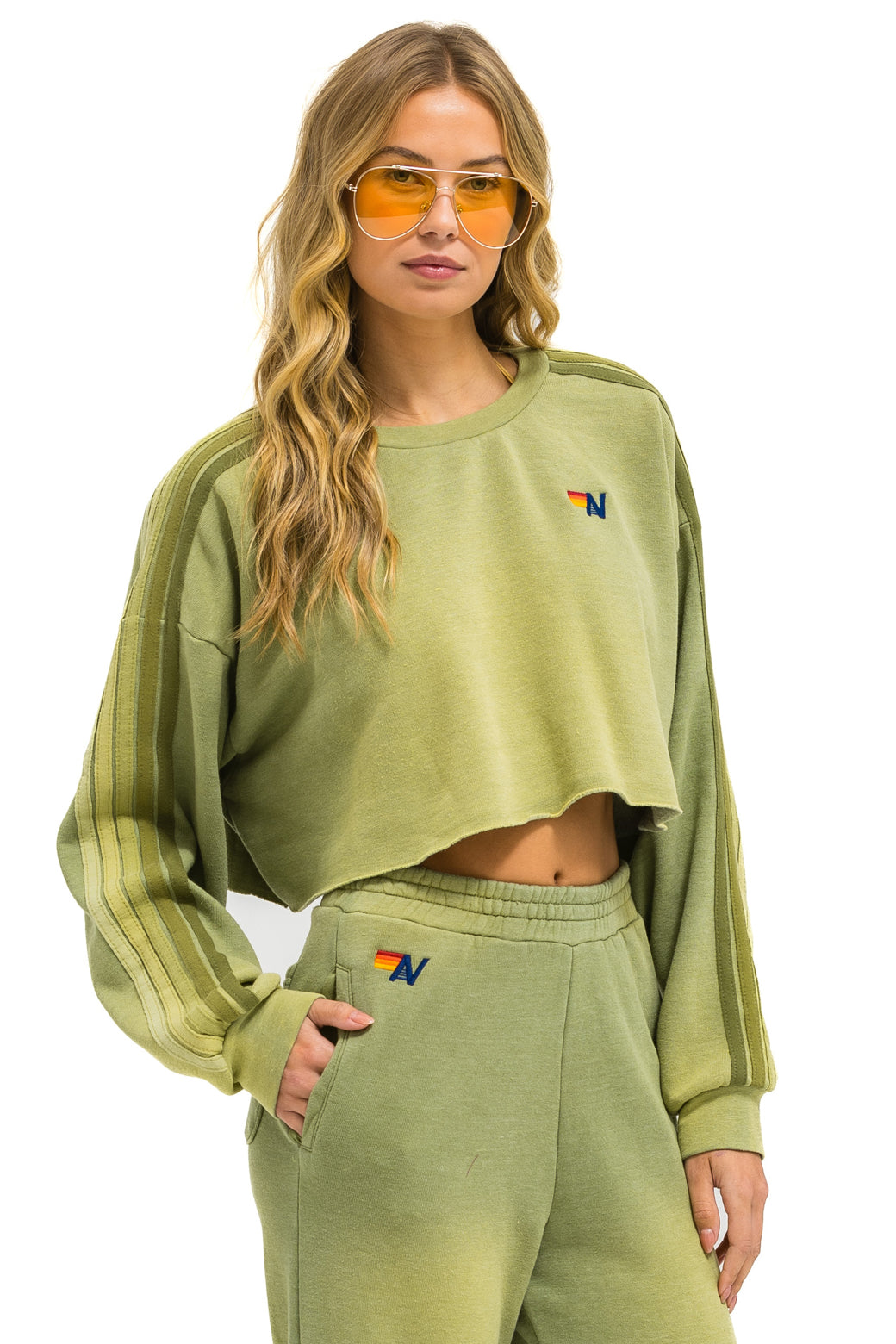 CLASSIC STRIPE CROPPED CREW SWEATSHIRT RELAXED - FADED ARMY - Aviator ...