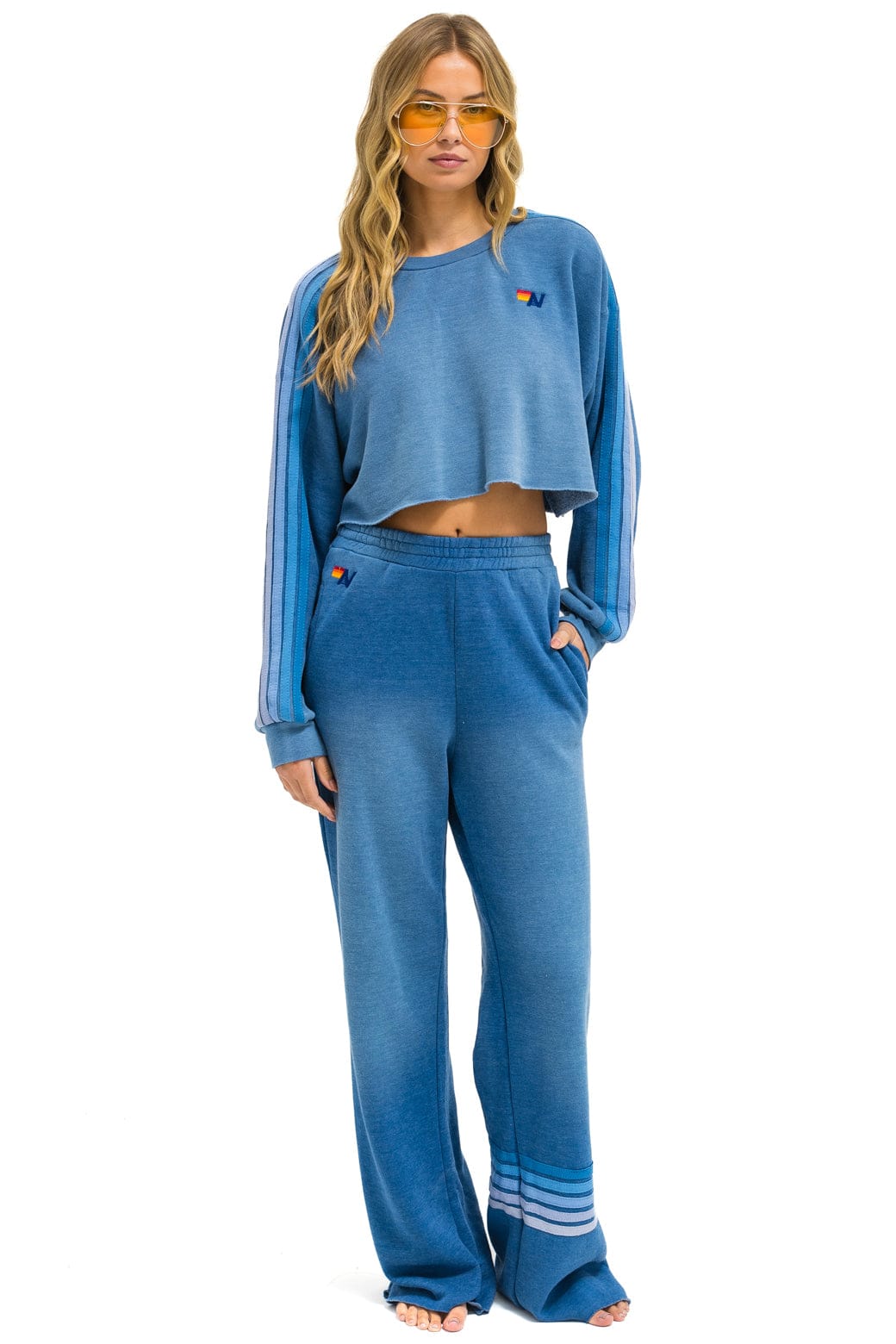 CLASSIC STRIPE CROPPED CREW SWEATSHIRT RELAXED - FADED WATER - Aviator ...
