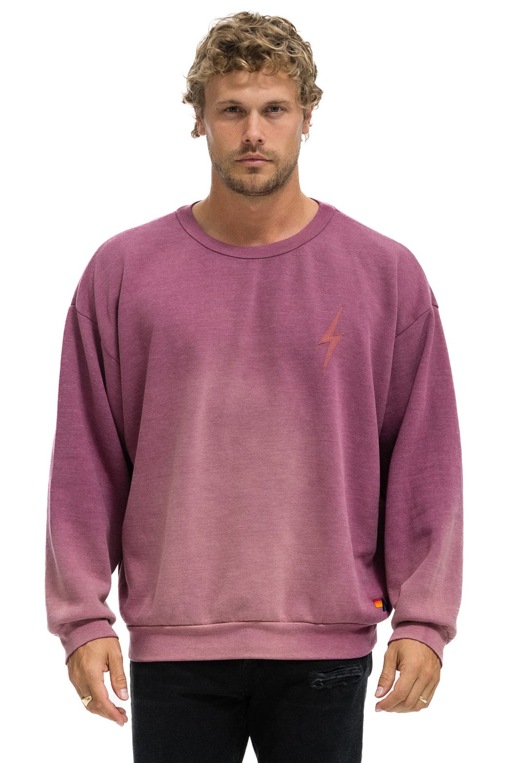BOLT STITCH 2 RELAXED CREW SWEATSHIRT - FADED BERRY - Aviator Nation