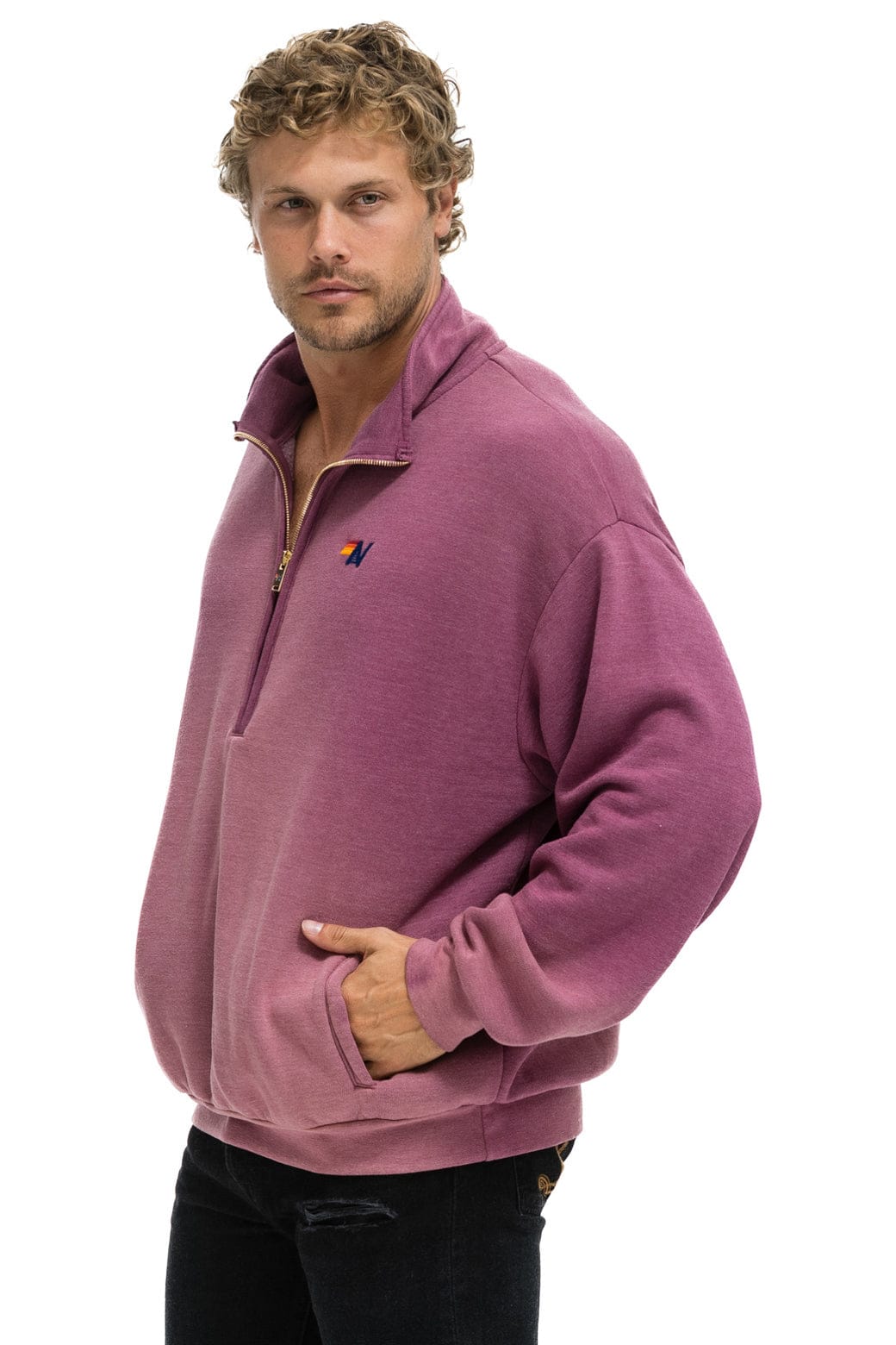 ESSENTIAL HALF ZIP RELAXED SWEATSHIRT - FADED BERRY - Aviator Nation