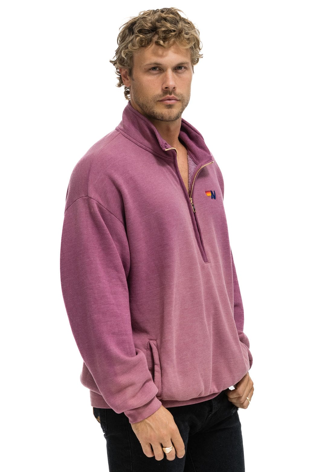 ESSENTIAL HALF ZIP RELAXED SWEATSHIRT - FADED BERRY - Aviator Nation