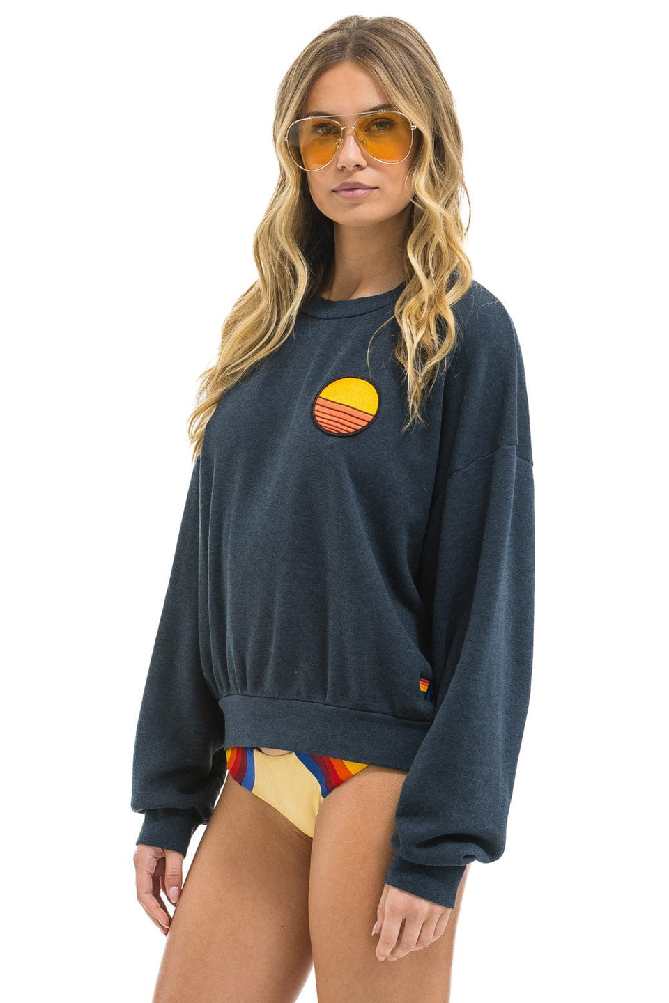 SUNSET PATCH RELAXED CREW SWEATSHIRT - CHARCOAL – Aviator Nation