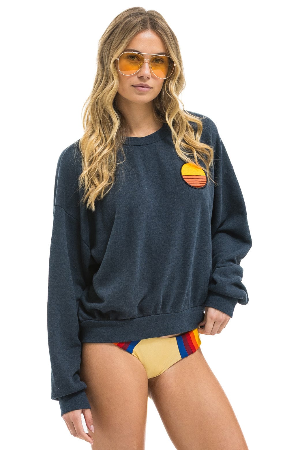 SUNSET PATCH RELAXED CREW SWEATSHIRT - CHARCOAL – Aviator Nation
