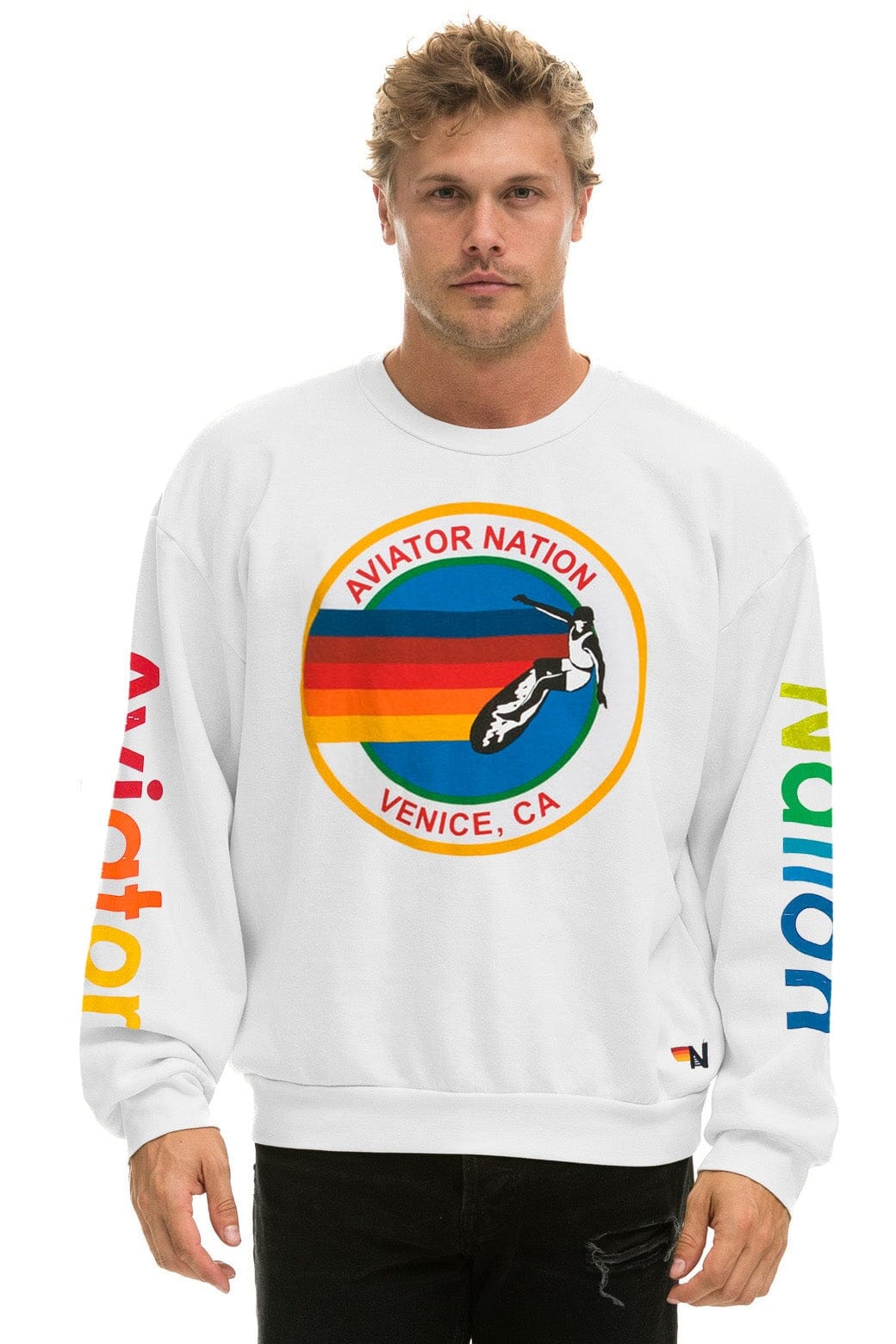 AVIATOR NATION RELAXED CREW SWEATSHIRT - WHITE - Aviator Nation