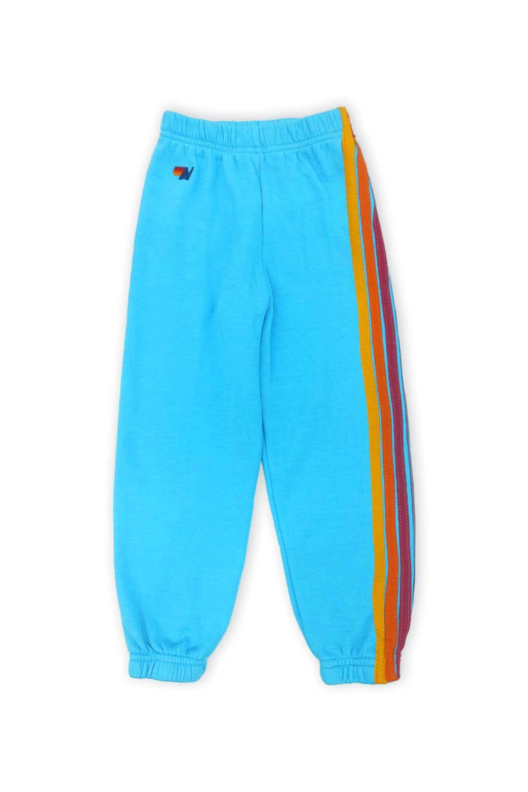 KID'S 5 STRIPE SWEATPANTS - NEON BLUE - Aviator Nation