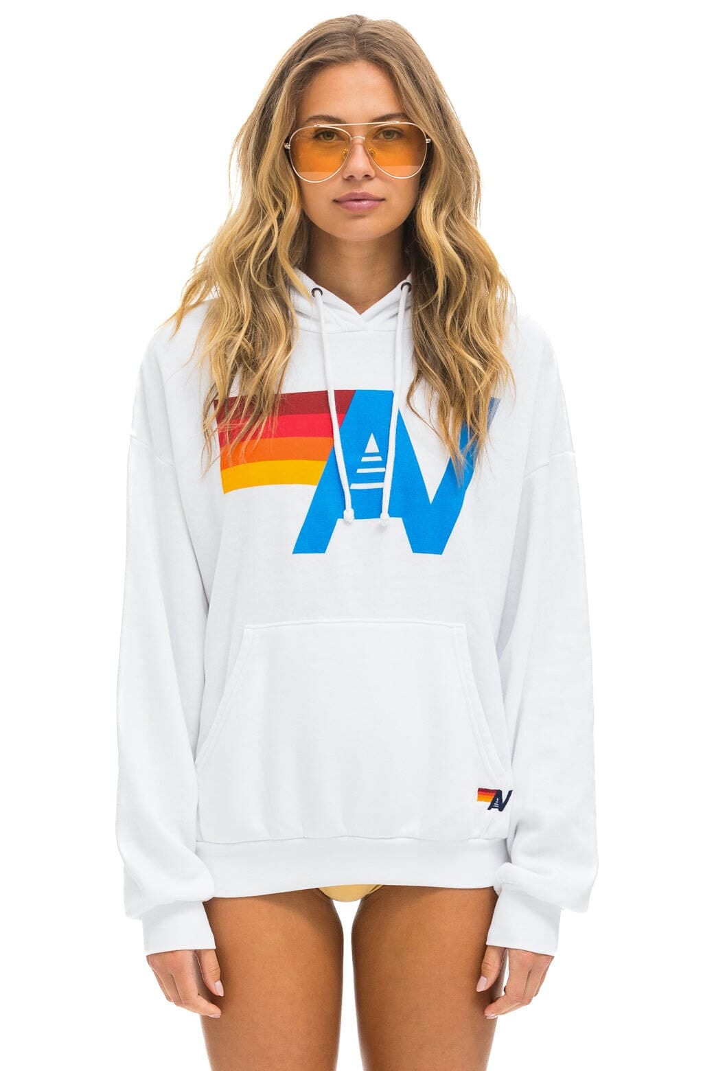 LOGO PULLOVER RELAXED HOODIE - WHITE - Aviator Nation
