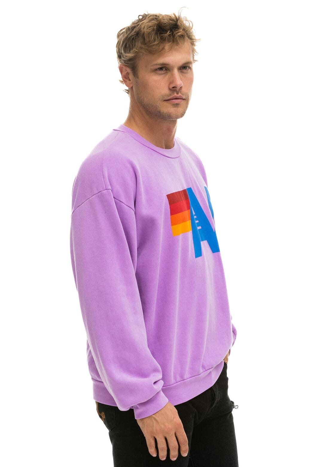LOGO RELAXED CREW SWEATSHIRT - NEON PURPLE - Aviator Nation