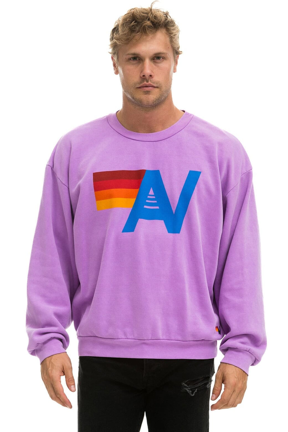 LOGO RELAXED CREW SWEATSHIRT - NEON PURPLE - Aviator Nation
