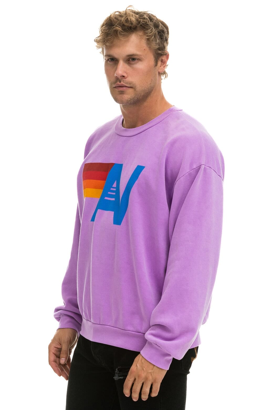 LOGO RELAXED CREW SWEATSHIRT - NEON PURPLE - Aviator Nation