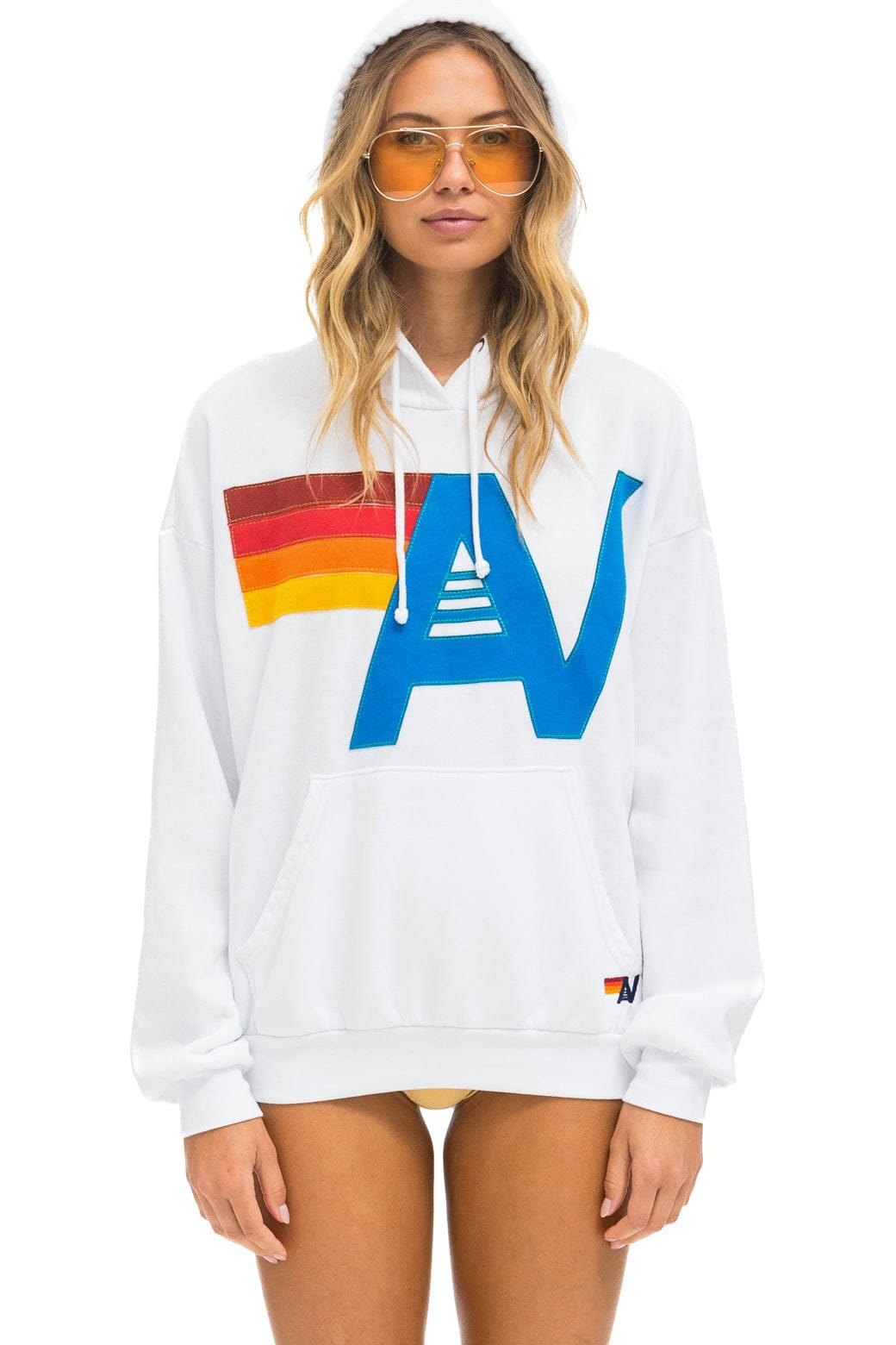 LOGO STITCH PULLOVER RELAXED HOODIE - WHITE – Aviator Nation