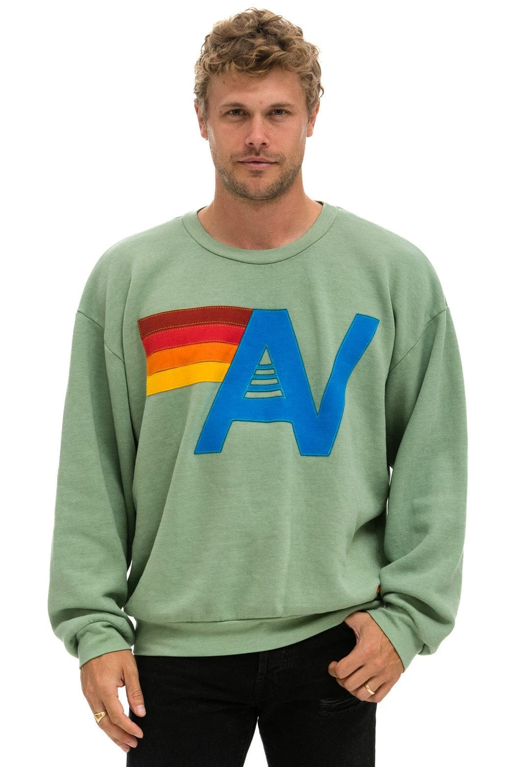 LOGO STITCH RELAXED CREW SWEATSHIRT - SAGE - Aviator Nation