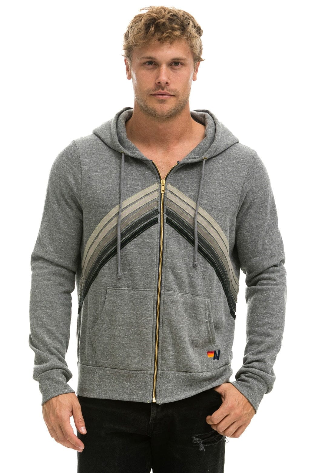 MOUNTAIN STITCH CHEVRON ZIP HOODIE - HEATHER // GREY - Aviator Nation