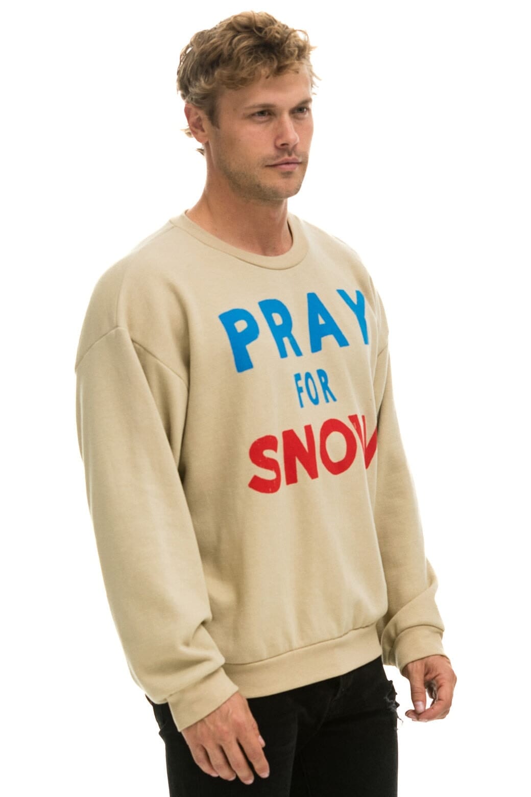 PRAY FOR SNOW RELAXED CREW SWEATSHIRT - SAND - Aviator Nation