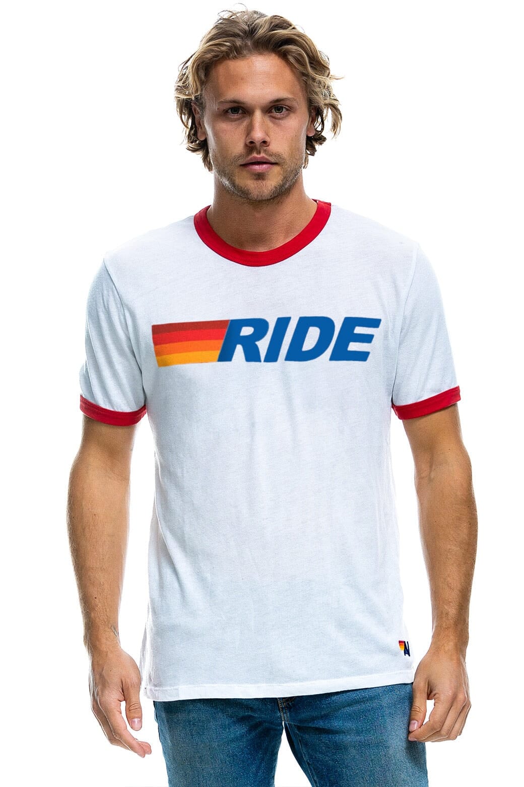 RIDE LOGO RINGER TEE - WHITE // RED - Aviator Nation