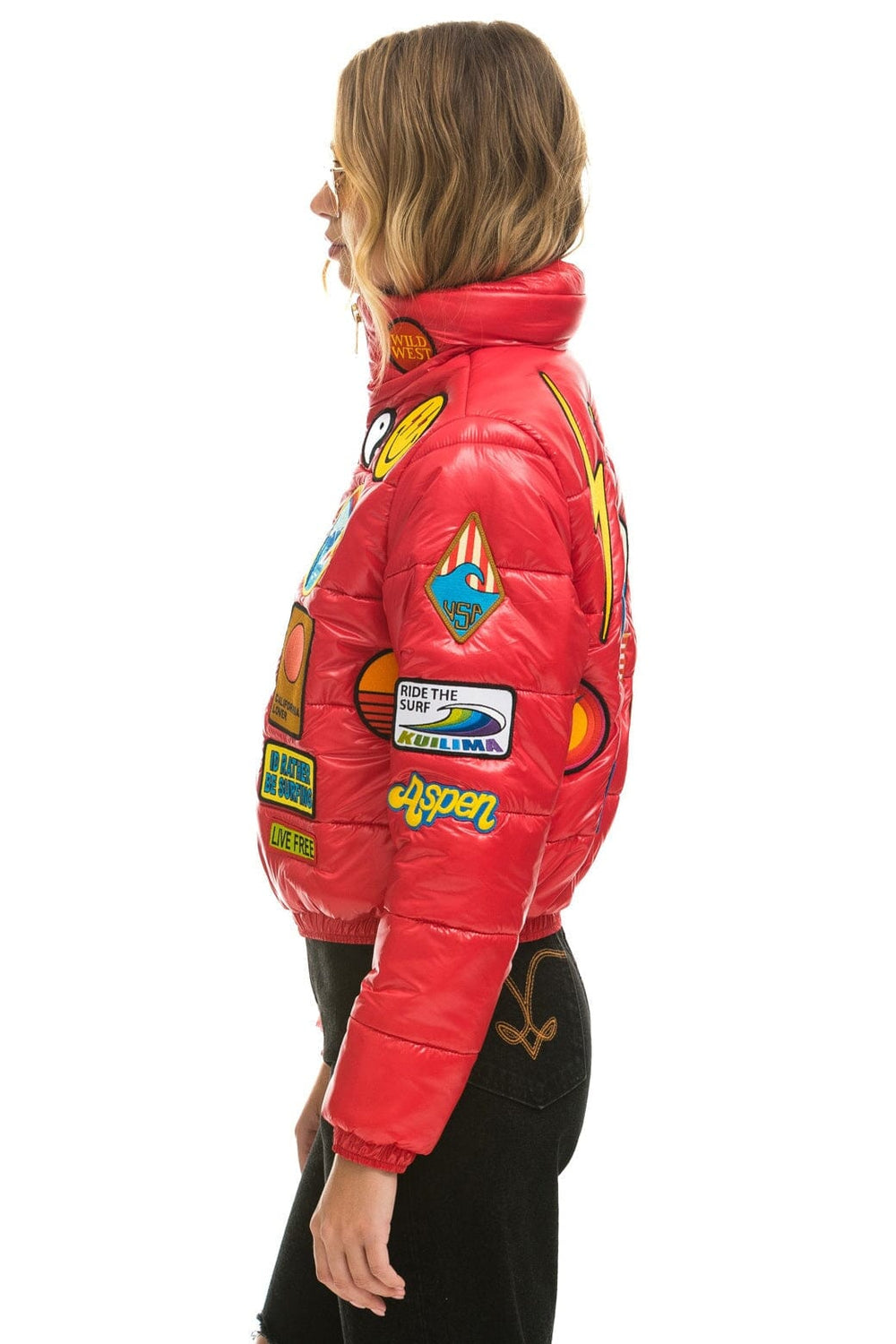 VINTAGE PATCH APRES PUFFER JACKET - CHERRY GLOSSY - Aviator Nation
