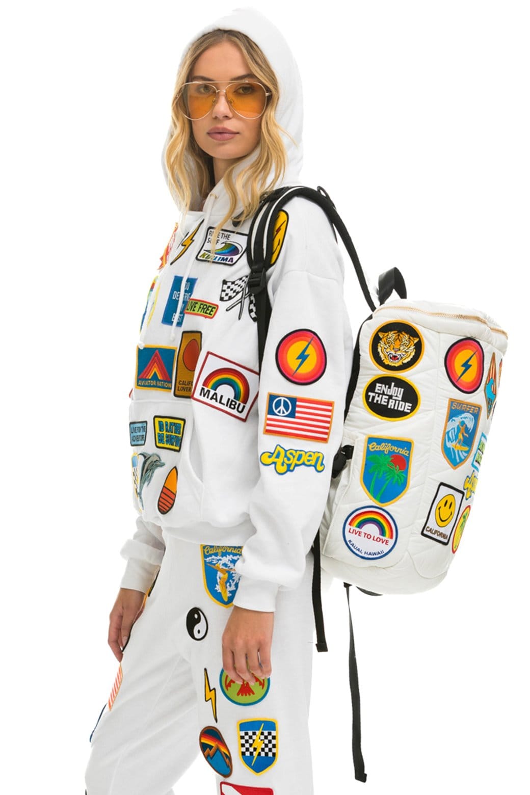 VINTAGE PATCH PUFFER BACKPACK - WHITE GLOSSY - Aviator Nation