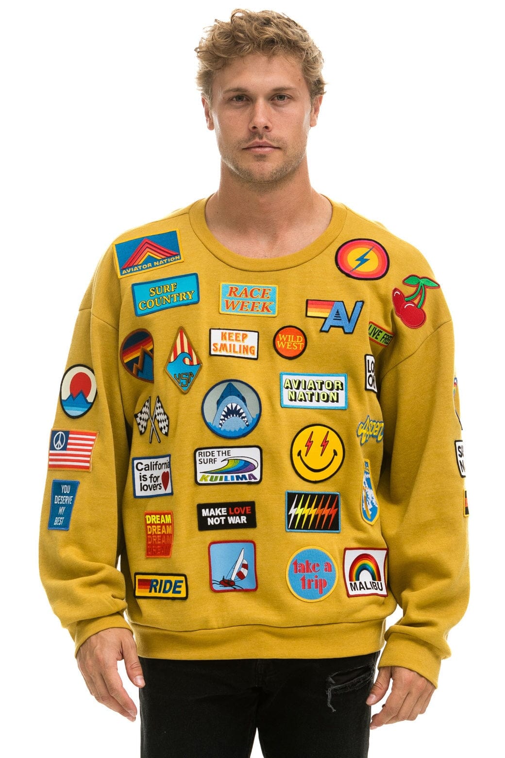 VINTAGE PATCH RELAXED CREW SWEATSHIRT - KHAKI - Aviator Nation