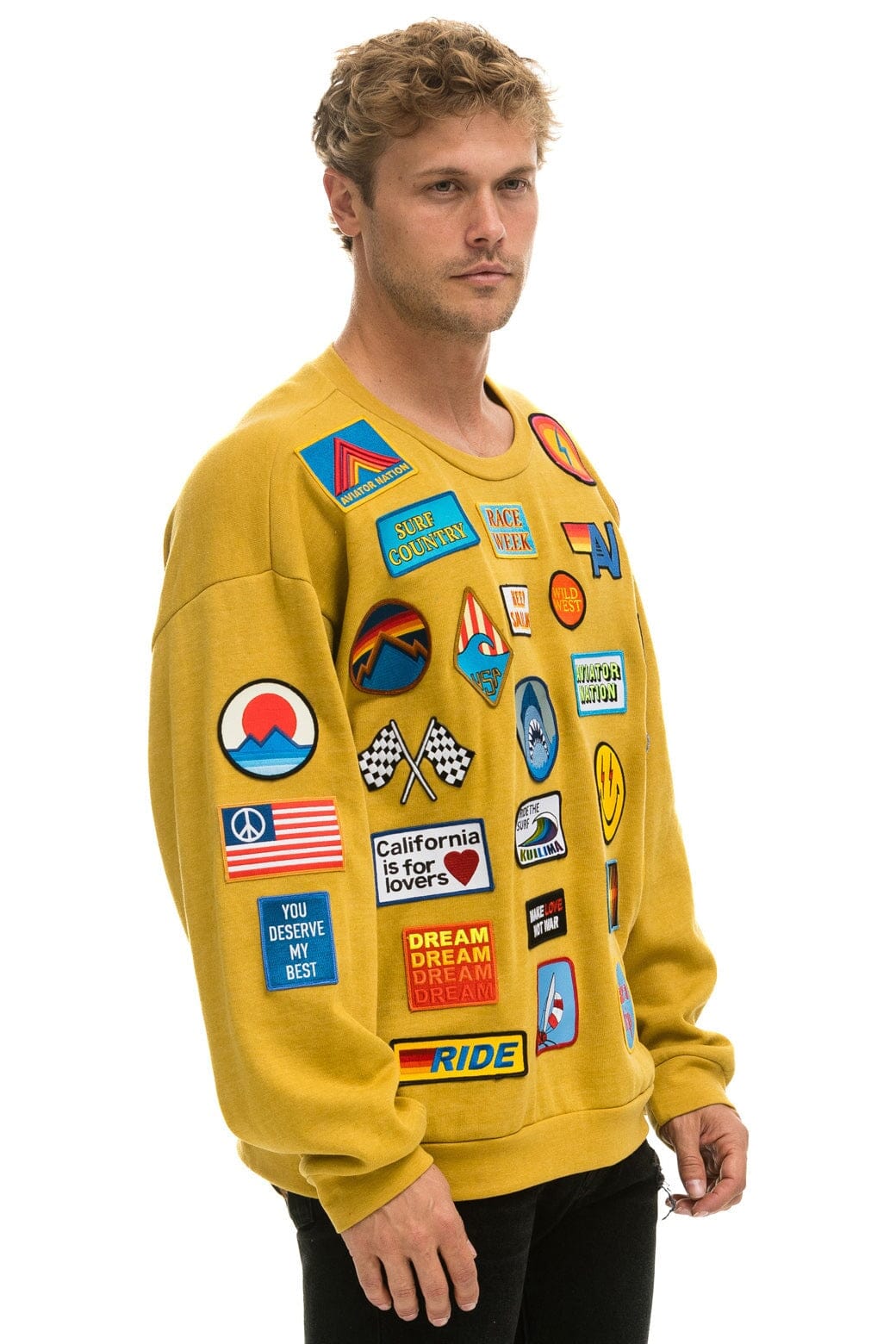 VINTAGE PATCH RELAXED CREW SWEATSHIRT - KHAKI - Aviator Nation