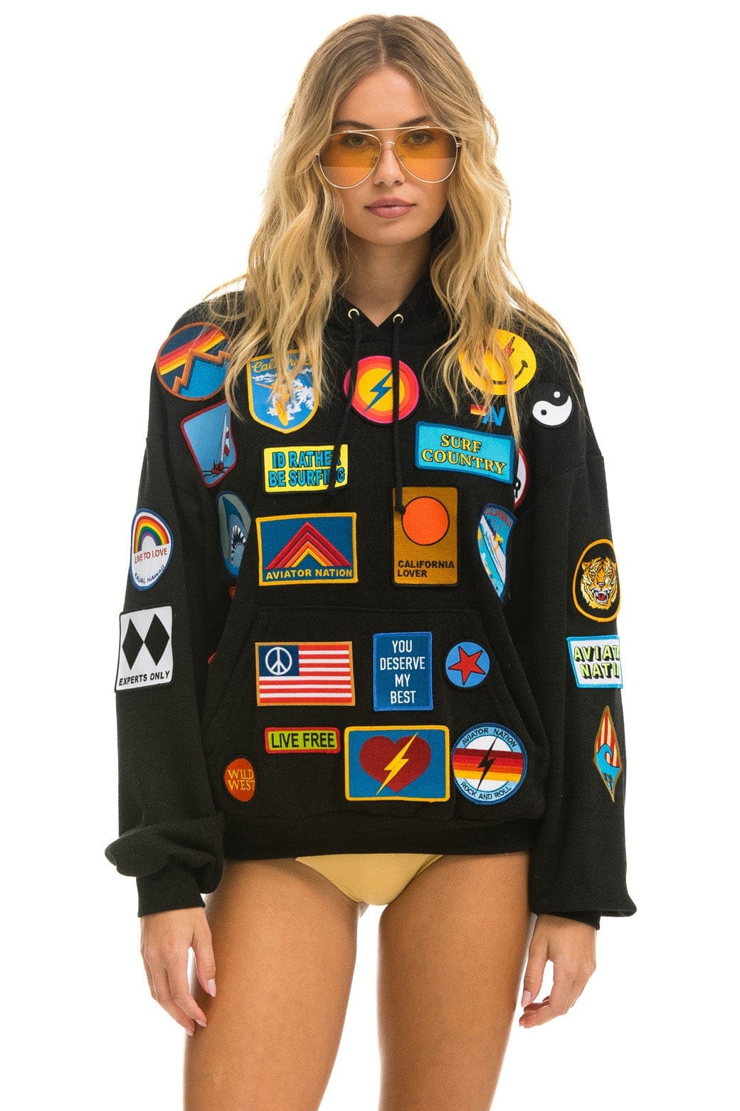 VINTAGE PATCH RELAXED PULLOVER HOODIE- BLACK - Aviator Nation