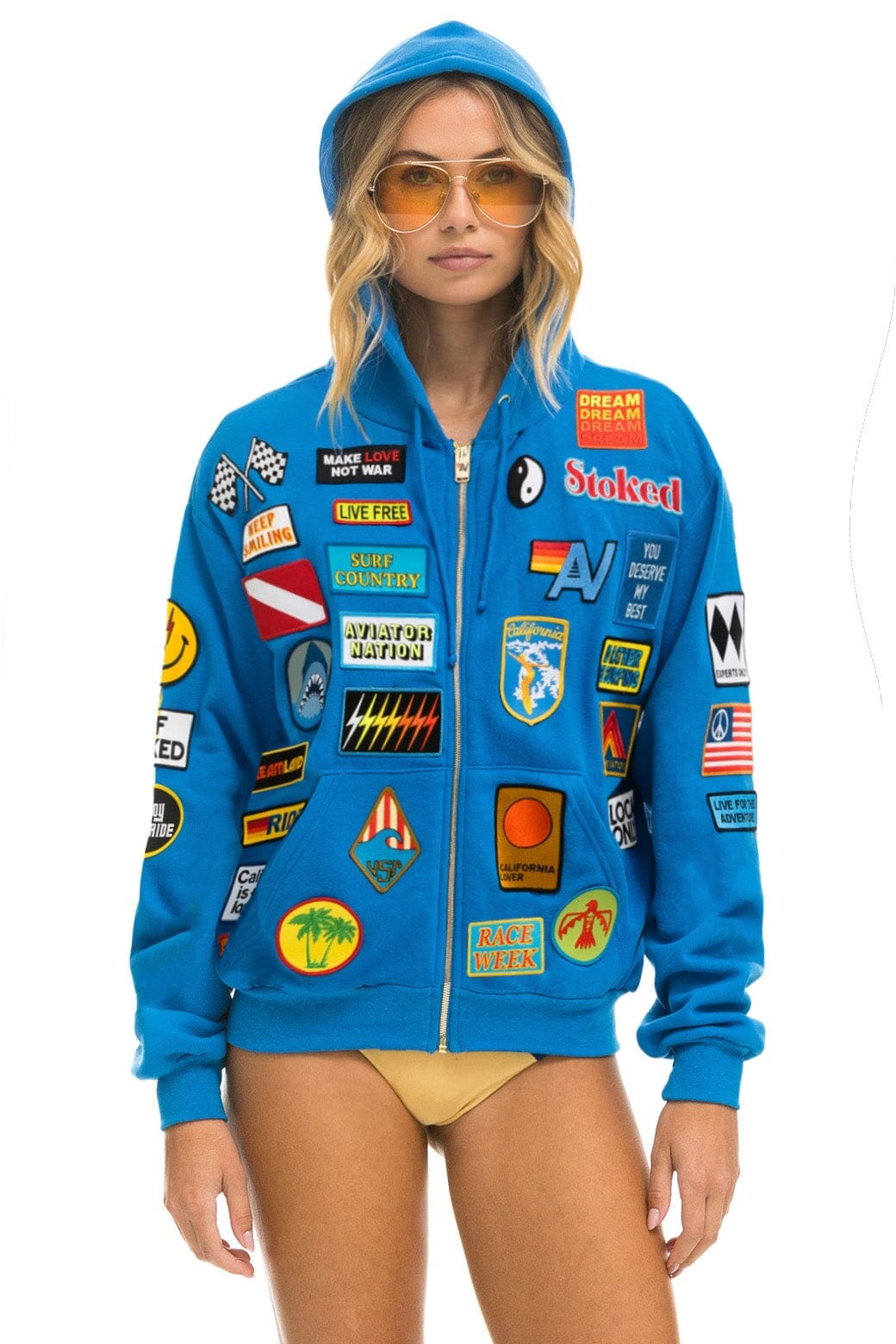 VINTAGE PATCH ZIP HOODIE RELAXED - OCEAN - Aviator Nation