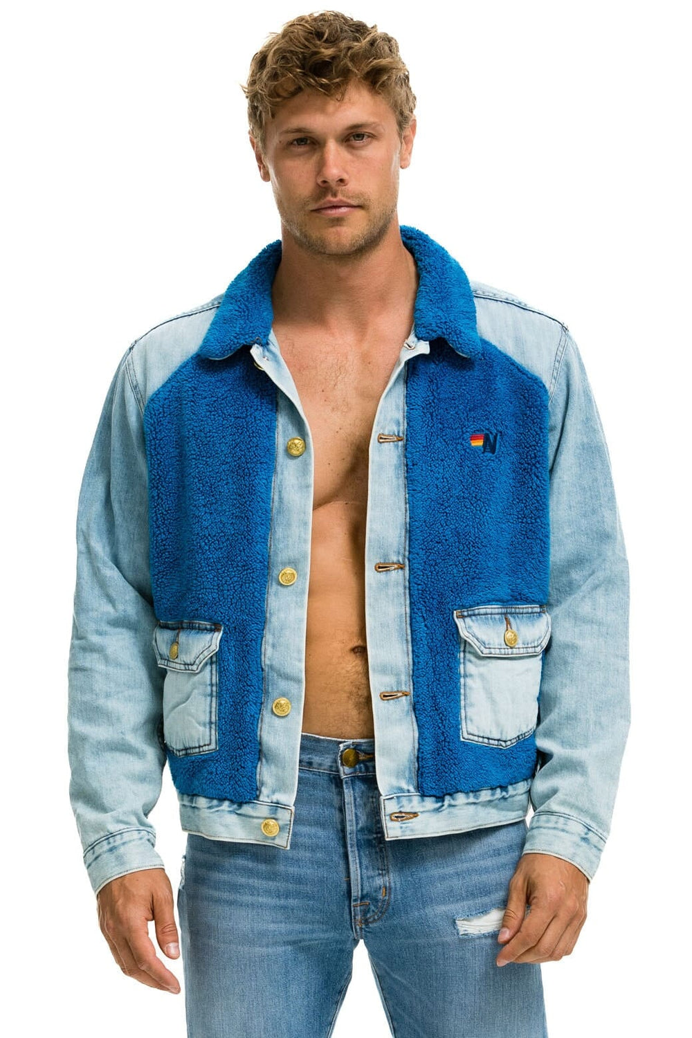 ASPEN SHERPA UNISEX DENIM JACKET - SUPER LIGHT BLUE - Aviator Nation