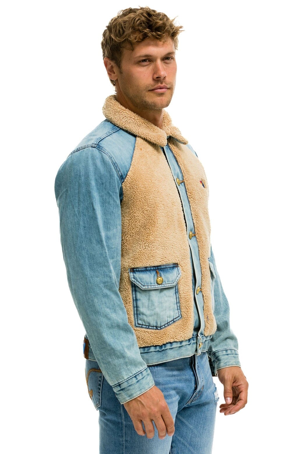 ASPEN SHERPA UNISEX DENIM JACKET - VINTAGE WHEAT - Aviator Nation