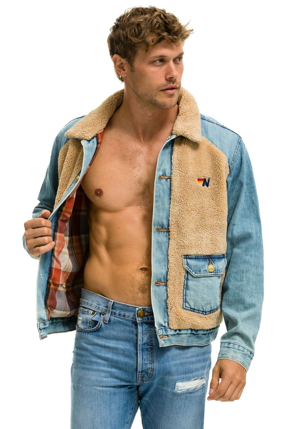 ASPEN SHERPA UNISEX DENIM JACKET - VINTAGE WHEAT - Aviator Nation