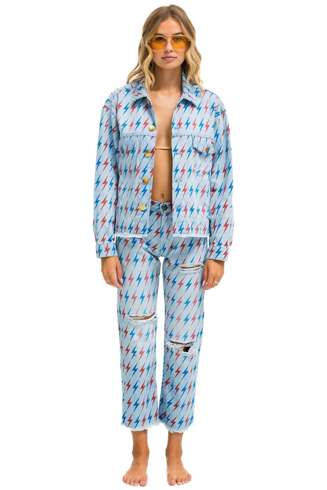 AVIATOR BOLT OVERSIZED CUTOFF DENIM JACKET - SUPER LIGHT - Aviator Nation