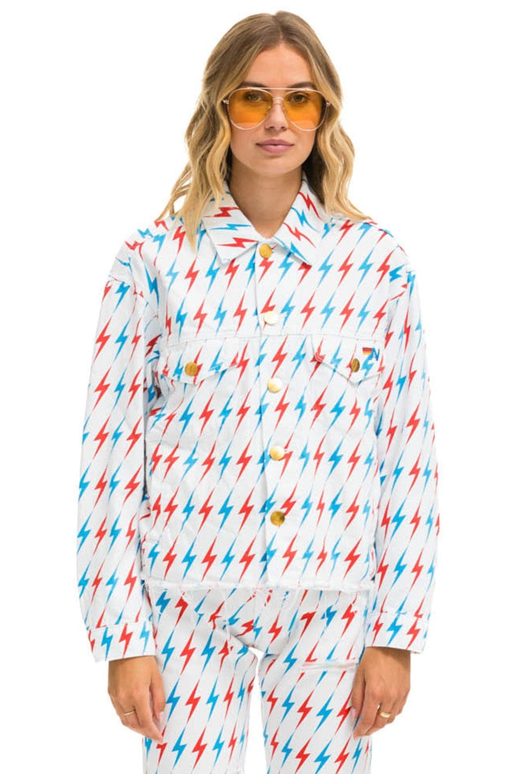 AVIATOR BOLT OVERSIZED CUTOFF DENIM JACKET - WHITE - Aviator Nation