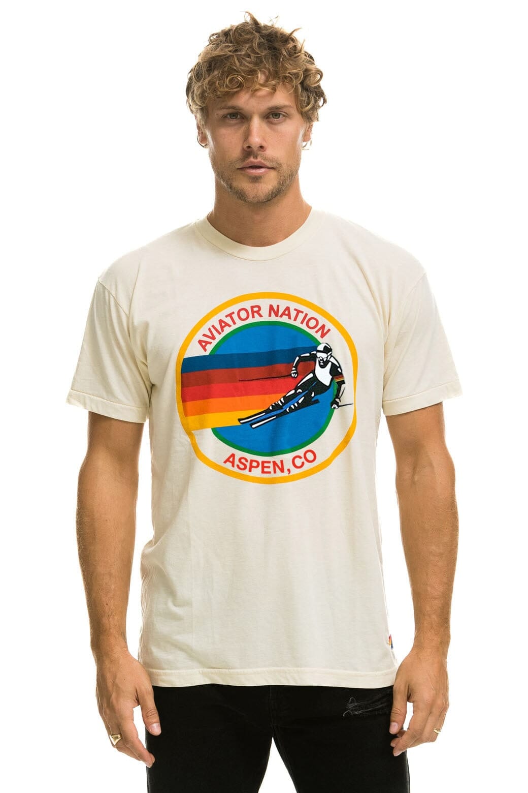 AVIATOR NATION ASPEN CREW TEE SHIRT - VINTAGE WHITE - Aviator Nation