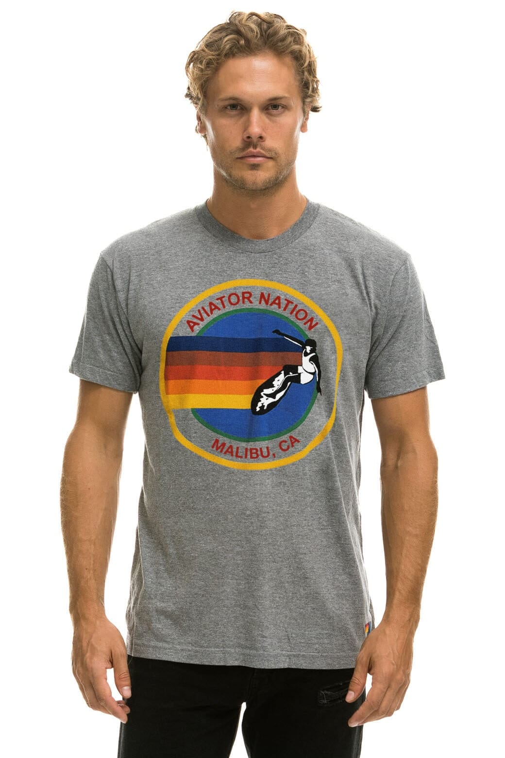AVIATOR NATION MALIBU CREW TEE SHIRT - HEATHER GREY - Aviator Nation