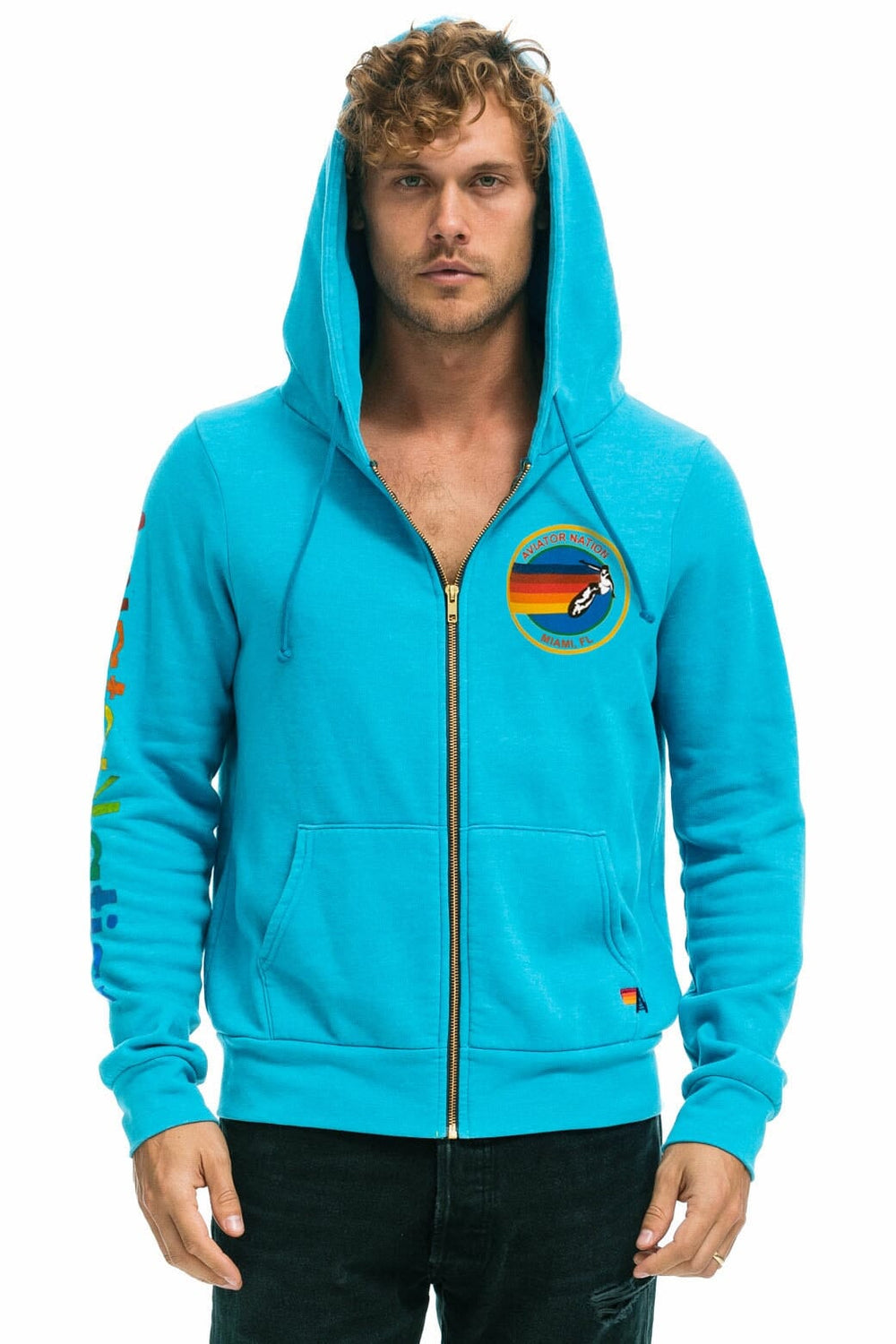 AVIATOR NATION MIAMI HOODIE - NEON BLUE - Aviator Nation