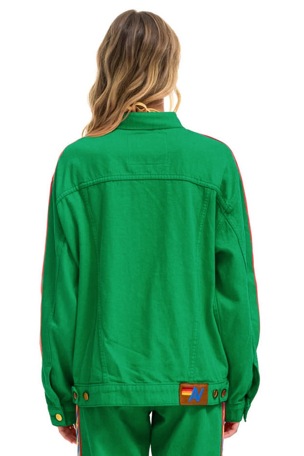 BOLT STRIPE OVERSIZED CONCERT DENIM JACKET - KELLY GREEN - Aviator Nation