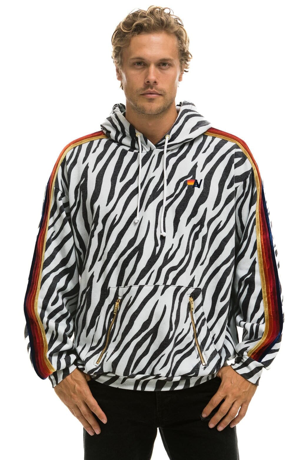 CLASSIC RELAXED PULLOVER HOODIE WITH ZIPPER POCKETS - ZEBRA - Aviator ...