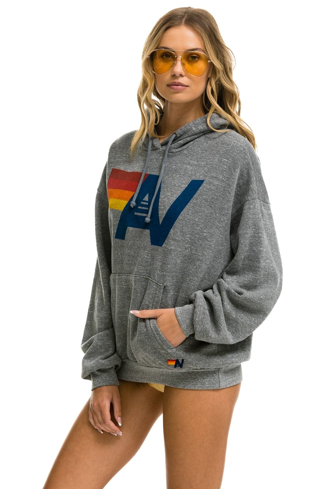 LOGO PULLOVER RELAXED HOODIE - HEATHER GREY - Aviator Nation